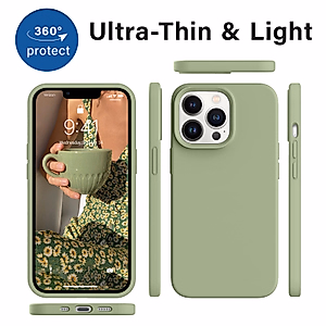 AOTESIER Compatible with iPhone 13 Pro Phone Case, [Military Shockproof Protection] Liquid Silicone Case with [Soft Anti-Scratch Microfiber Lining] Camera & Screen Protection 6.1 inch, Tea Green