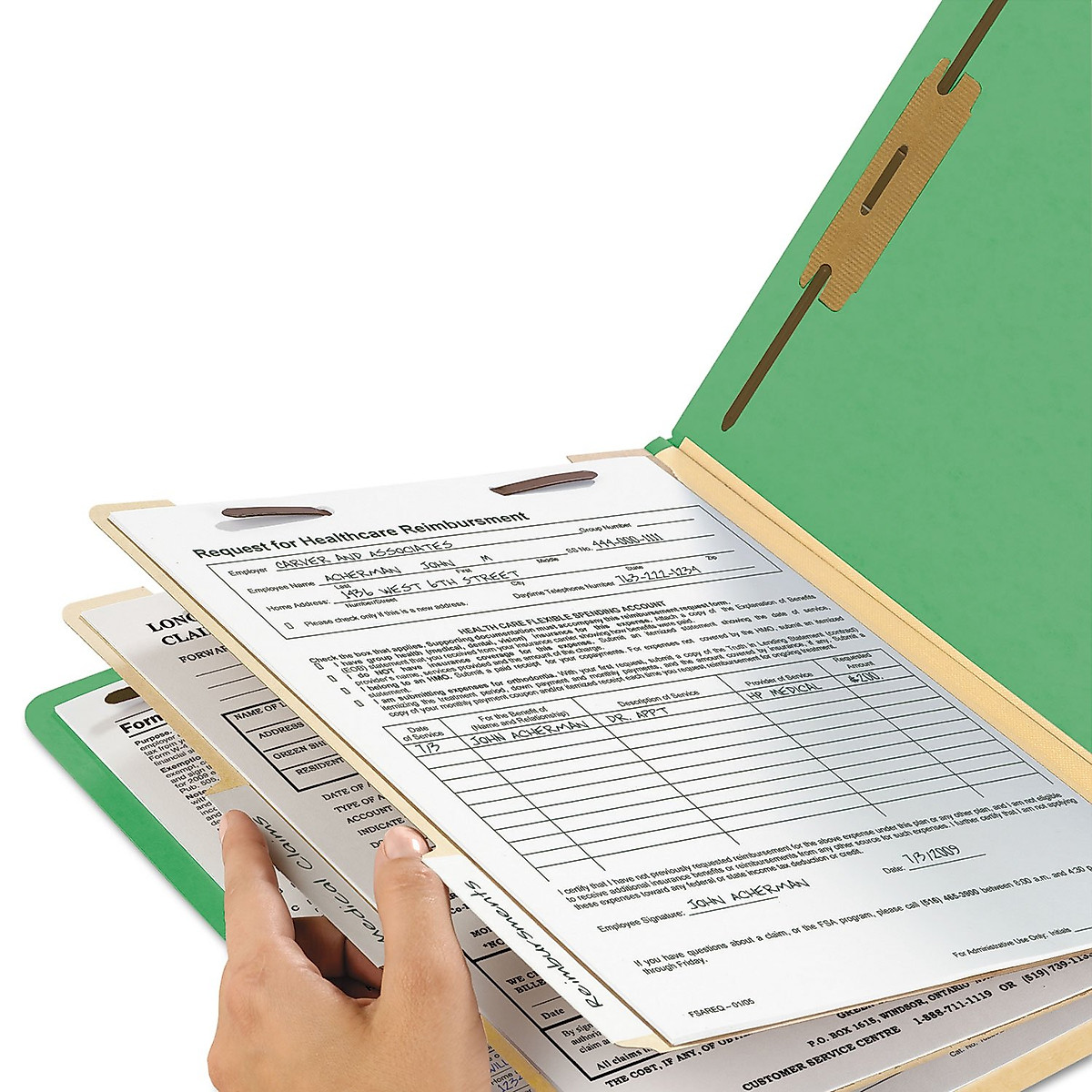 Smead Classification File Folder, 2 Dividers, 2" Expansion, 2/5-Cut Tab, Letter Size, Green, 10 per Box (14002)
