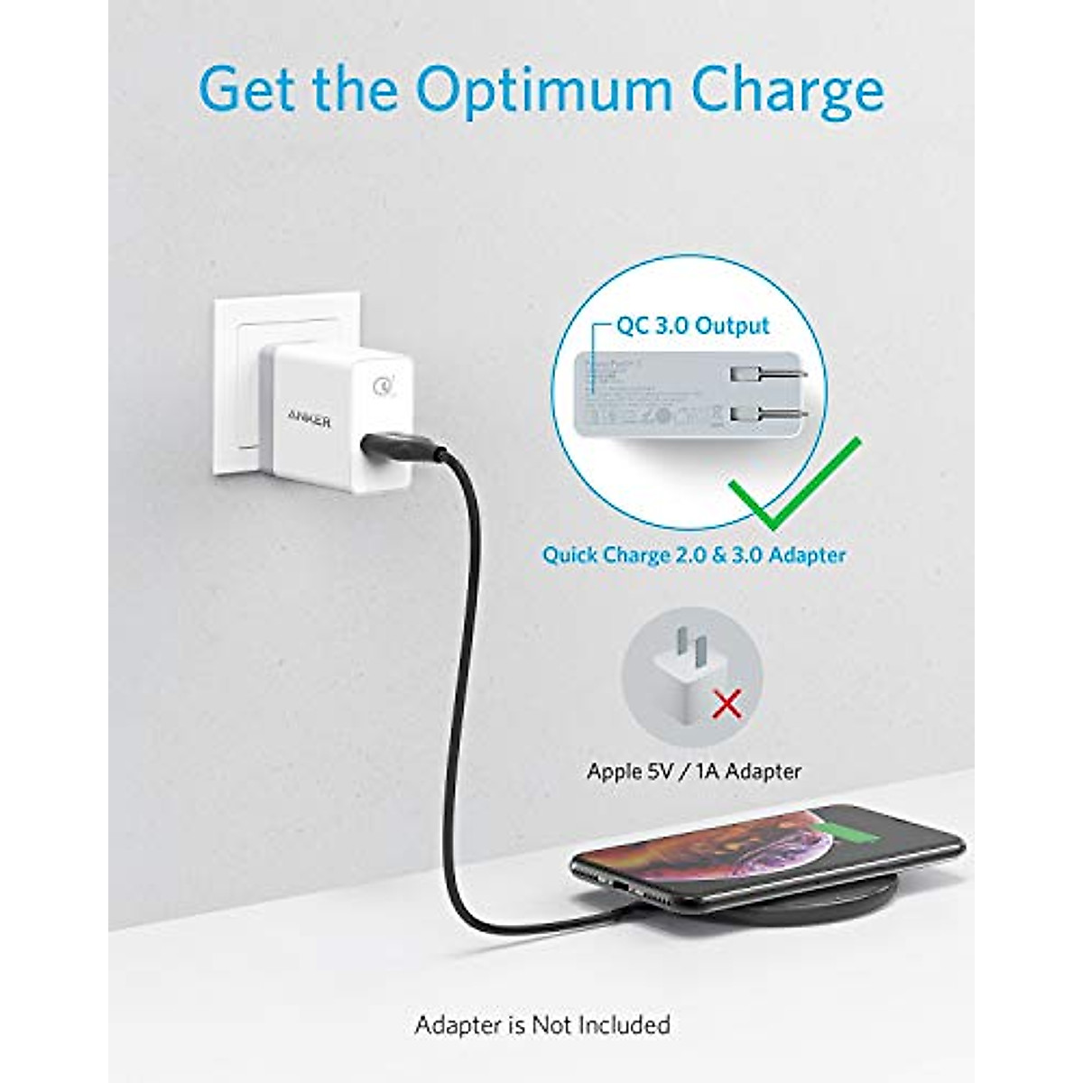 Anker 10W Max Wireless Charger, 313 Wireless Charger (Pad), Qi-Certified Wireless Charging for iPhone 14/14 Pro/14 Plus/14 Pro Max, 10W Fast Charging for Galaxy S20/S10/S9/S8, Note10 (No AC Adapter)