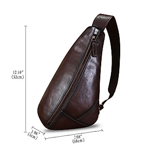 FEIGITOR Genuine Leather Sling Bag Handmade Retro Crossbody Sling Backpack Purse Hiking Daypack Motorcycle Chest Shoulder Fanny Pack (Coffee)