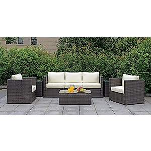 PayLessHere Wicker Side Coffee Table,Outdoor Side Tables with Square Glass Top and Storage Bistro Table Patio Furniture End Tables Garden Table Grey (Large)