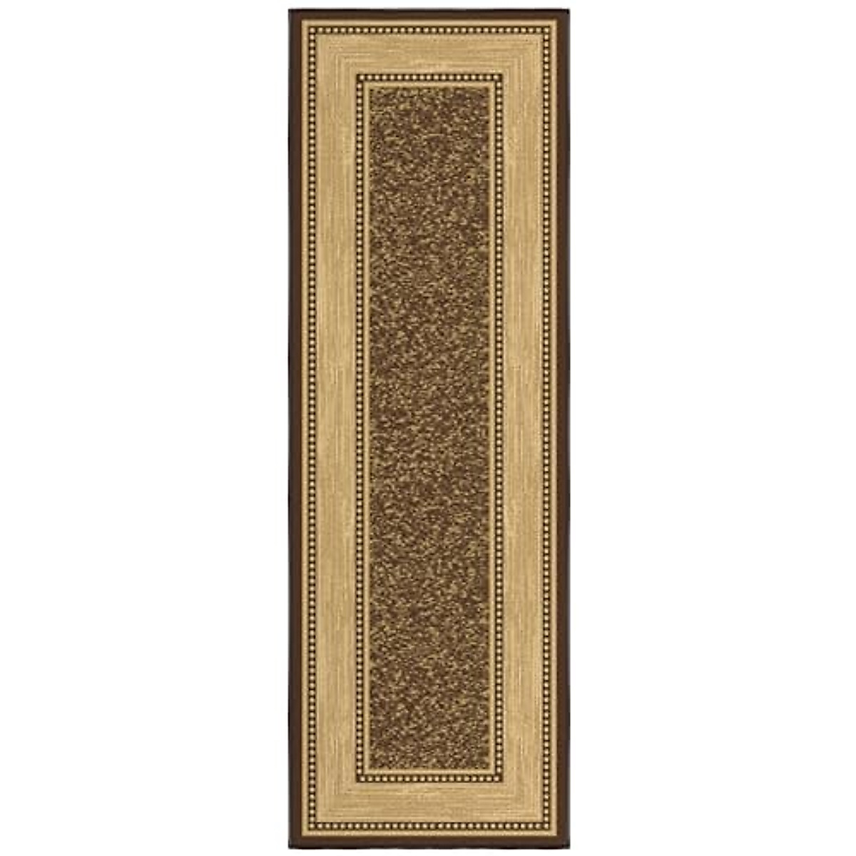 Ottomanson Machine Washable Bordered Design Non-Slip Rubberback 2x5 Traditional Runner Rug for Hallway, Kitchen, Bedroom, Entryway, 20" x 59", Brown