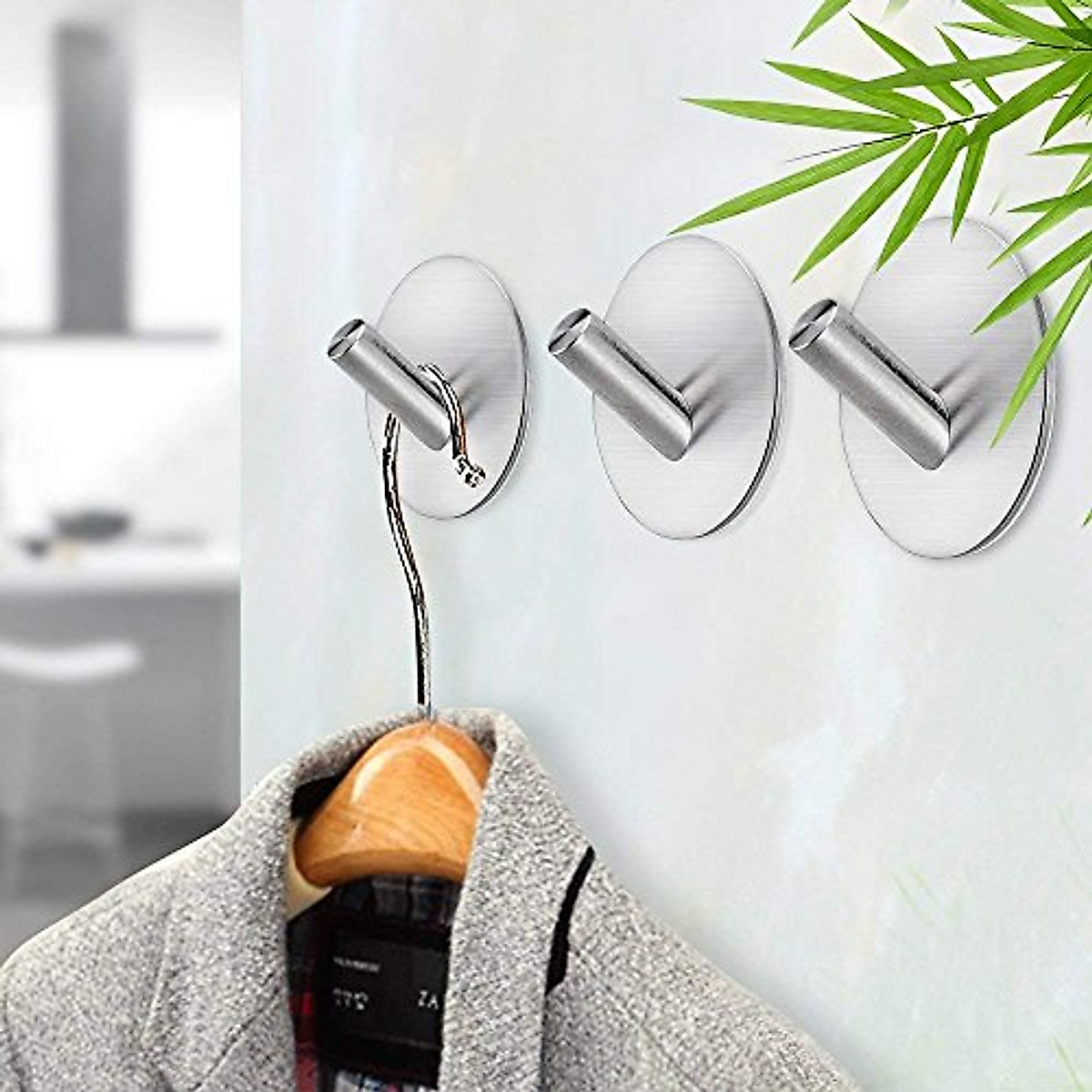 Vpang 4 Pcs Stainless Steel Adhesive Hooks Heavy Duty Wall Hooks Sticky Hanger for Kitchen Bathroom Office Garage (Type 5)
