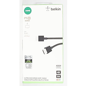 Belkin Ultra HD HDMI 2.1 Cable 6.6FT/2M, 4K Ultra High Speed HDMI Cable, 48Gbps HDMI 2.1 Braided Cord, Dolby Vision HDR & 8K@60Hz Capable, Compatible w/ Playstation, PS4, PS5, Xbox Series X & More