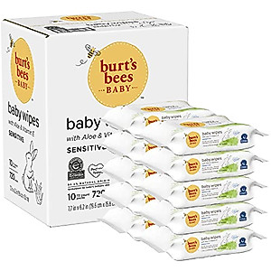 Burt's Bees Baby Wipes, Unscented Towelettes for Sensitive Skin, Hypoallergenic & Non-Irritating, All Natural with Soothing Aloe & Vitamin E, Fragrance Free, 72 count ( Pack of 10)