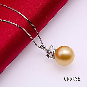 JYX Pearl 14K Gold Pendant AAA Quality Genuine Crown-style 11.5mm Golden South Sea Cultured Pearl Pendant Necklace for Women