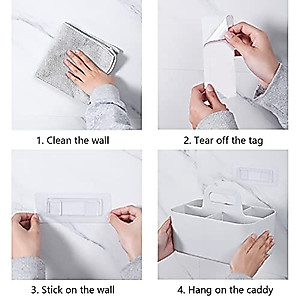 Jucoan 2 Pack Plastic Portable Storage Organizer Caddy Tote, Stackable 5 Slots Divided Basket Bin, Wall Mounted Makeup Organizer Caddy for Bathroom, Dorm Room (Beige, 9.5X 5.75 x4.5 Inch)