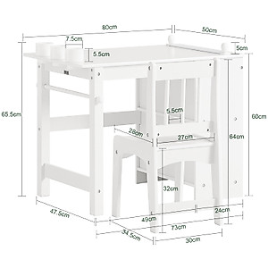 Haotian 2 in 1 Kid's Table and Chair Set, Art Table with Paper Roller, Paint Cups and Storage Shelves, Painting Table Set for Arts, Crafts and Writing, White, KMB60-W