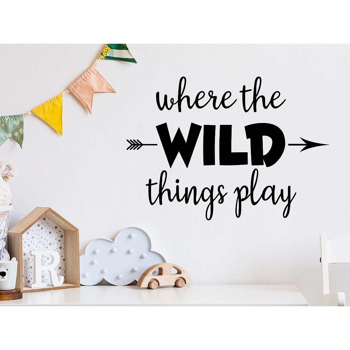 STORY OF HOME DECALS.COM Where The Wild Things Play Arrow Kids Room Wall Decal Matte Finish Vinyl Black, White, Grey, Brown Black 20" H X 28" W