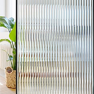 Windimiley Window Privacy Film 3D Reeded Glass Window Clings Bathroom Fluted Frosted Decorative Door Covering Adhesive UV Sun Blocking Heat Blocker Window Tint,23.1X157.4 in,Transparent