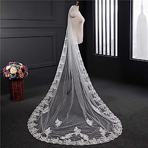Yalice Catherdal Wedding Veils for Brides Long Bridal Veil 1 Tier Veils Floral Lace Soft Tulle Veils with Comb 118''(Ivory)