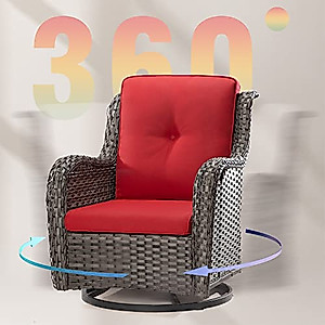 Joyside Outdoor 360 Degree Swivel Rocker Patio Chairs Sets of 2 and Matching Side Table - 3 Piece Wicker Patio Bistro Set Patio Swivel Rocker Chairs with Olefin Fabric Cushion(Brown/Red)