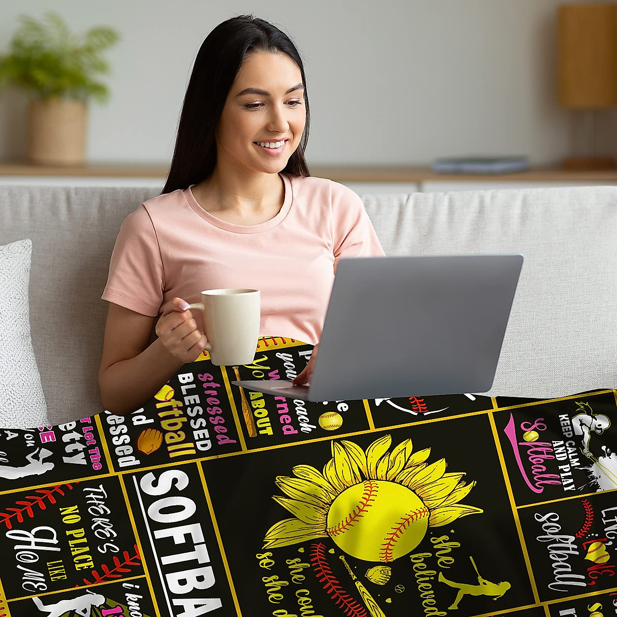 Wotail Softball Gifts for Girls, Softball Gifts, Softball Stuff, Softball Blanket, Softball Coach Gifts, Birthday Gift Idea Blanket, Softball Gifts 60"x 50"