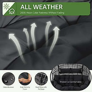 NICESOUL Indoor Outdoor Double Egg Chair with Footstools & Cushions, Oversized Wicker Lounge Chair Extra Large Chair with Footrests Stationary 2 Person Loveseat for Patio Backyard Garden Sunroom Deck