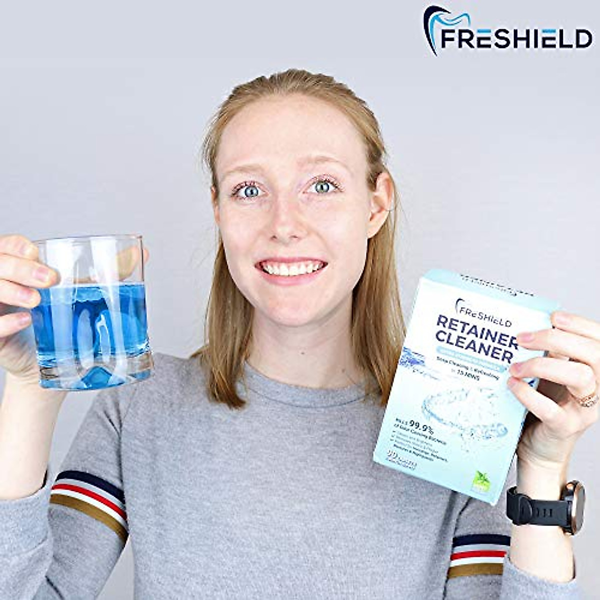FRESHIELD Retainer & Denture Cleaner Tablets - Remove Stain Plaque Bad Odor, Compatible with Invisalign, Dentures, Retainers, Mouth Guards, Braces, Teeth Straighteners, Night Guards, Dental Appliances