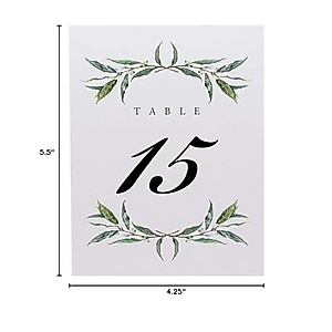 Laurel Wreath and Greenery Wedding Table Numbers, 1-10, Double Sided, Tent or Use in a Stand, Great for Parties & Restaurants - Made in the USA