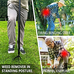 PAHSFS Stand Up Weed Puller Tool with 48 inch Handle, 4-Claw Steel Head Design, Easily Remove Weeds Without Bending or Kneeling, Black