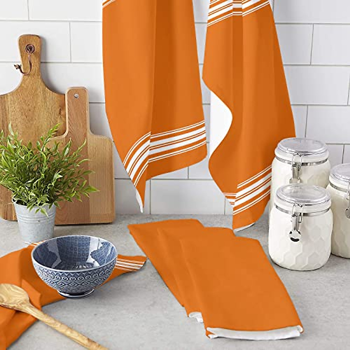 zzsunfeel Kitchen Towels Reversible for Drying Dishes, Thanksgiving Fall Orange White Stripe Set of 1 Dishcloths Cotton Hand Towels, Absorbent Dish Towels for Kitchen Counter Tea Towels 18"x 28"