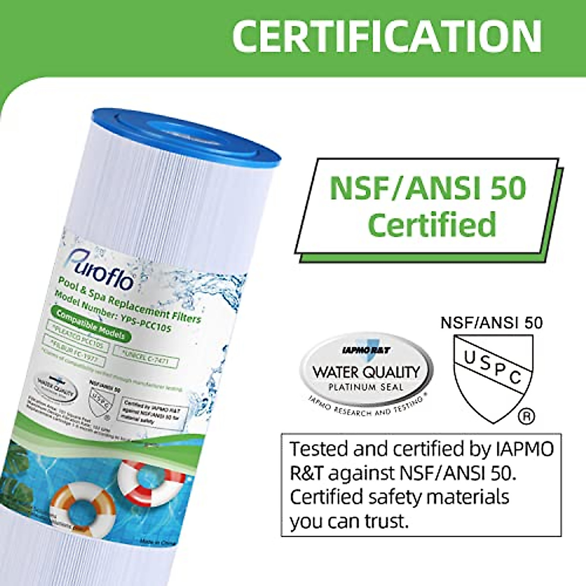 PUROFLO YPS-PCC105 Pool Filter Replace for Pentair CCP420, 178584, Unicel C-7471, 817-0106,R173576, 817-0106, Filbur FC-1977, Pentair Clean & Clear Plus 420 Cartridge, 105 Sqft, 4 Pack