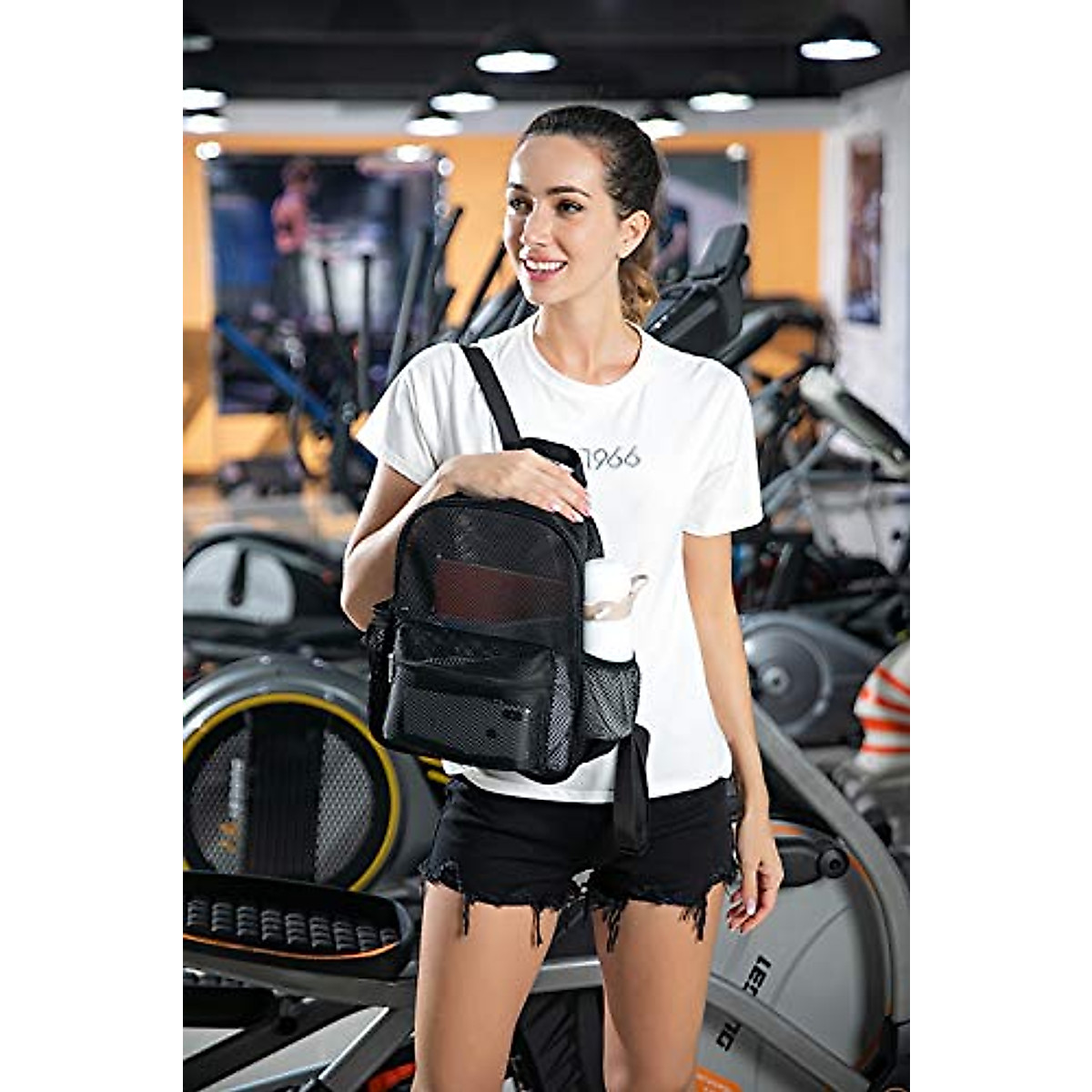 MAY TREE Small Mesh Backpack for School See Through Daypack for Beach Beach, Swimming, Outdoor, Fitness, Travel, Sports, Black