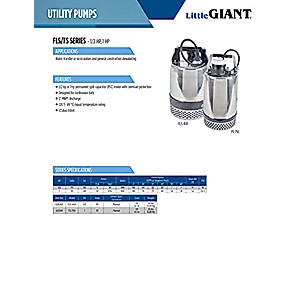 Little Giant FLS-400, 115-Volt, 3600 GPH, 1/2 HP Heavy-Duty Manual Stainless Steel Submersible Utility Pump with 20-Ft. Cord, Steel, 620240