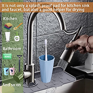 Faucet Splash Guard Mat - Silicone Kitchen Sink Draining Pad - Faucet Water Catcher Mat - Sink Splash Catcher Behind Faucet - Drying Mat for Bathroom, Farmhouse, Bar, RV (1 Pack Grey)