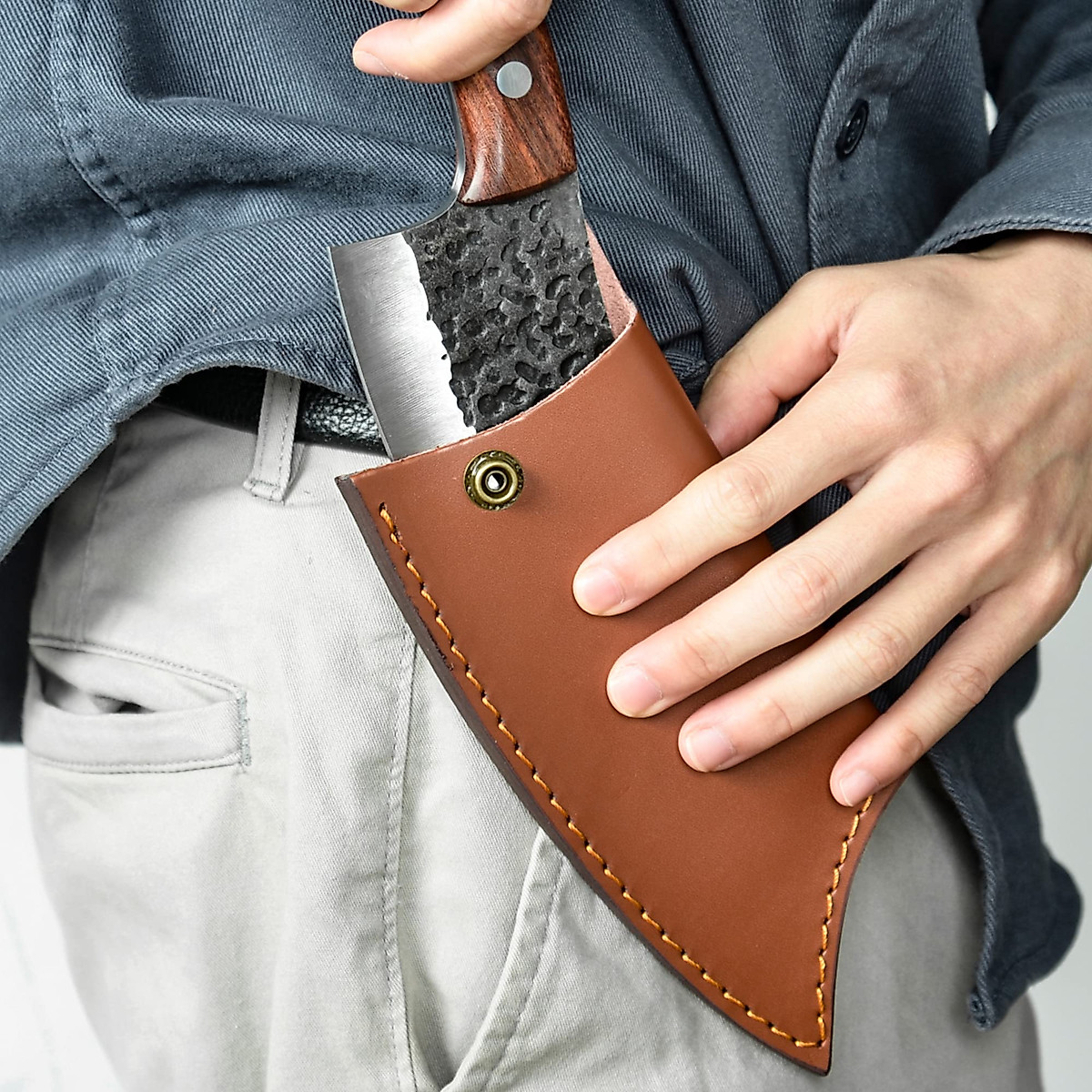 9/11pcs Chef's Knife Set - Hand Forged Boning Knife, High Carbon Steel Chef's Knife, Full Tang Bone Cleaver with Sheath, Serbian Cleaver for Outdoor Camping, BBQ, Kitchen (11)