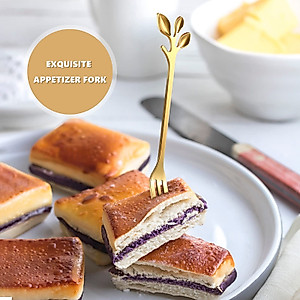 Leaf Coffee Spoons, Mini Serving Tongs and Appetizer Forks Stainless Steel Sugar Cube Tongs Dessert Spoons Metal Dinner Forks for Dessert Coffee Tea (20, Gold)