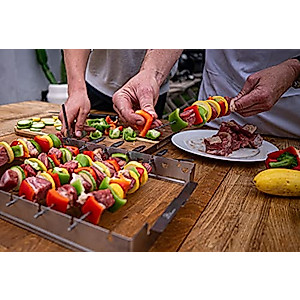 BBQ Dragon Domino Style Shish Kabob Skewers & Rack Set - Stainless Steel BBQ Skewers - Foldable Grill Rack with 6x14” Metal Skewers for Grilling -Flat Kabobs Skewers for Meat, Shrimp, Chicken, Veggie