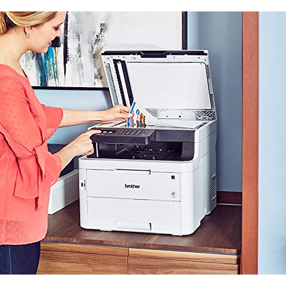 Brother Color MFC-L3750CDW All-in-One Digital Wireless Laser Printer - Print Copy Scan Fax - 24 ppm, 600 x 2400 dpi, Auto 2-Sided Printing, 50-Sheet ADF, 3.7" TFT Touchscreen LCD, Ethernet, BROAGE