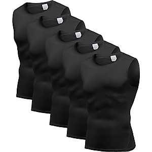 Holure Men's 5 Pack Compression Tank Tops Athletic Muscle Tee Fitness Bodybuilding Sleeveless T-Shirt Black/Black/Black/Black/Black 03-S
