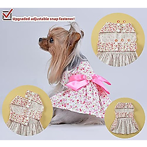 Petroom 2 Pieces Small Dog Dresses,Cute Princess Floral Skirt Cat Apparel Female for Yorkie(Pink & Rose red S)