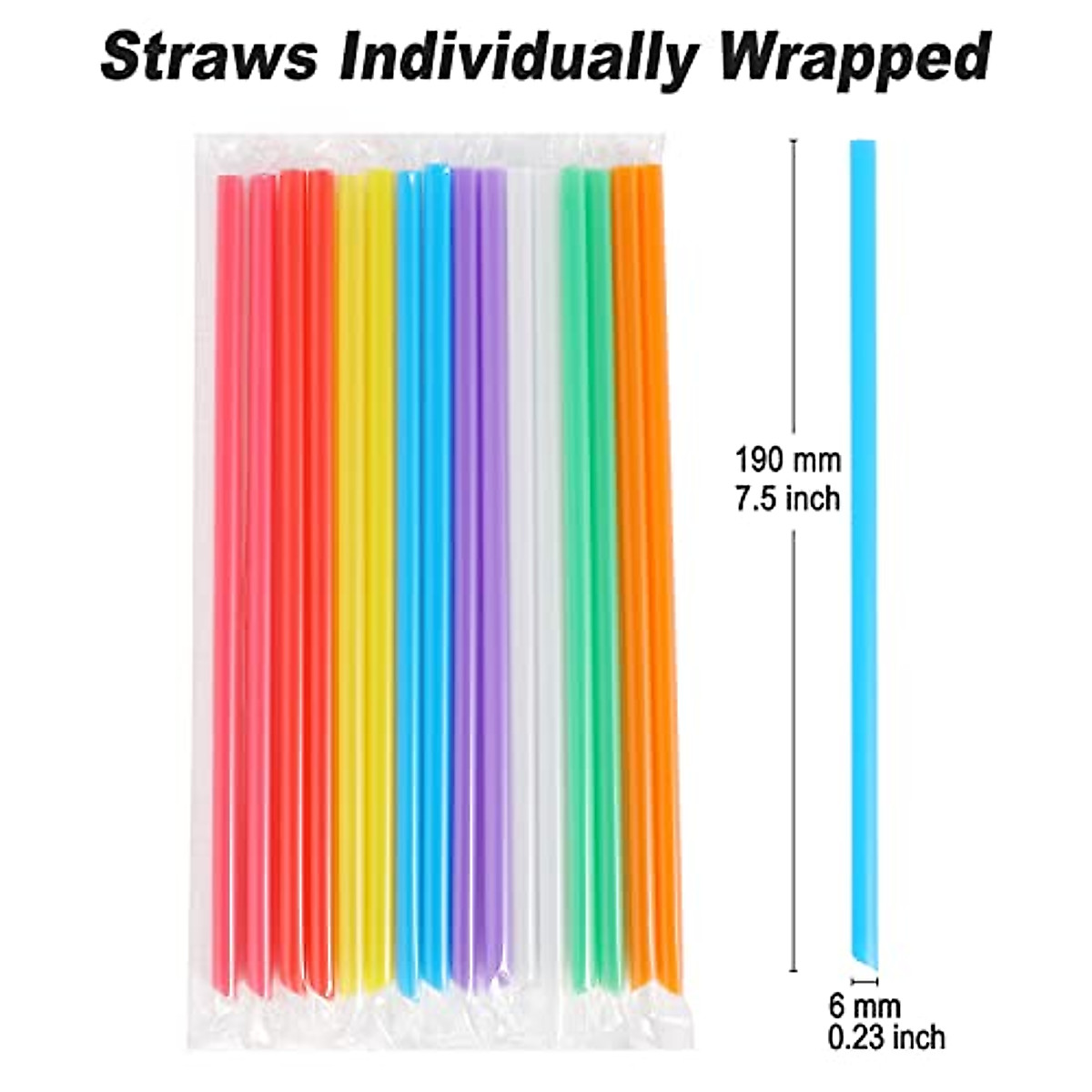 [400 Pcs] Colorful Individually Wrapped Disposable Plastic Straws(7.5" longX0.23" diameter)