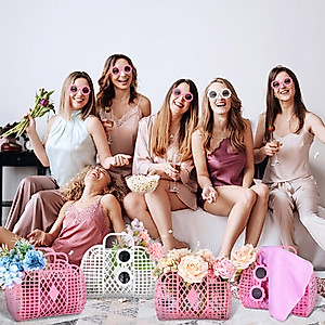 FIONUPI 24 Pcs Jelly Bags with Sunglasses for Women Wedding Jelly Purse Beach Bags Plastic Jelly Basket Flower Glasses for Bridal Wedding Party Gift