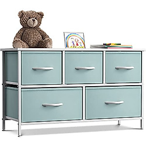 Sorbus Kids Dresser with 8 Drawers and 5 Drawer TV Stand Bundle - Matching Furniture Set - Storage Unit Organizer Chests for Clothing - Bedroom, Kids Rooms, Nursery, & Closet (Aqua)