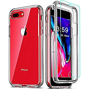 COOLQO Compatible for iPhone 8 Plus/iPhone 7 Plus/iPhone 6S/6 Plus Case, with [2 x Tempered Glass Screen Protector] Clear 360 Full Body Coverage Hard PC+Soft Silicone TPU 3in1 Phone Protective Cover