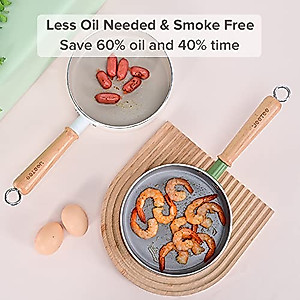 JEETEE 6.3 Inch Ceramic Nonstick Frying Pan, Nonstick Omelette Pan with Heat-Resistant Handle, Induction Small Skillet for Eggs (Beige)