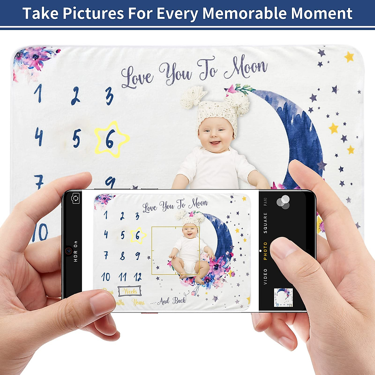 LXWIEKCO Baby Monthly Milestone Blanket for Baby Girl/Boy 60" x 40" Photo Props Blanket, Thickened Nursery Decor Baby Shower