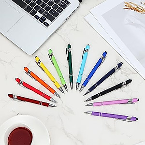 EOOUT 12pcs Ballpoint Pen with Stylus Tip, Soft Touch Click Metal Pen, Stylus Pen for Touch Screens, 1.0 mm Black Ink 12 Colors