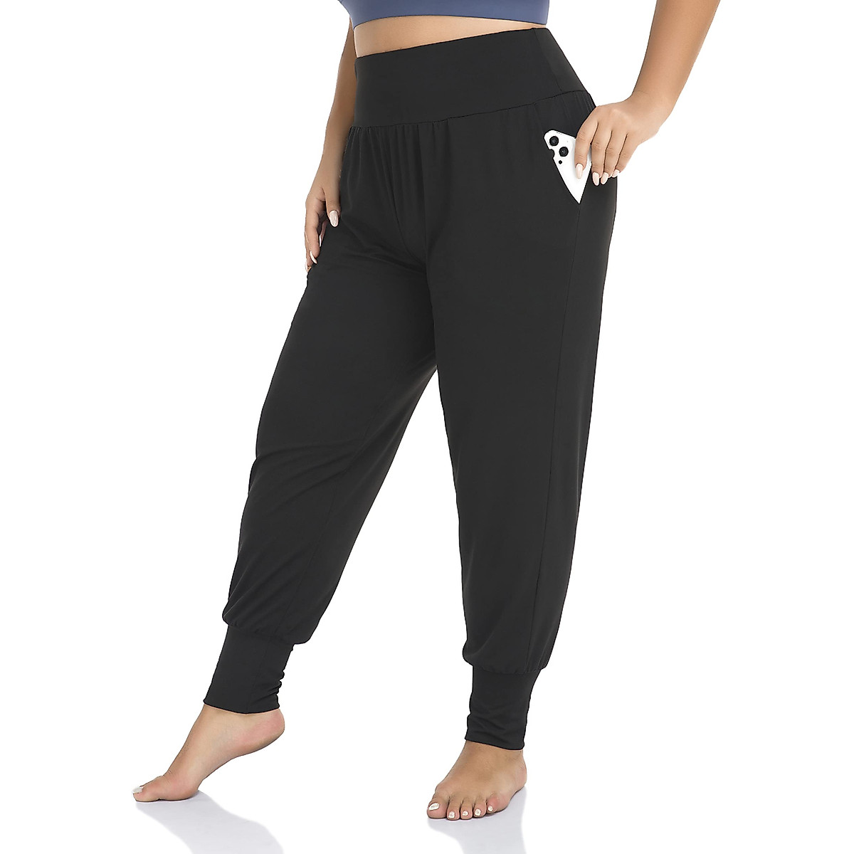 ZERDOCEAN Women's Plus Size Casual Yoga Joggers Comfy Workout Lounge Pants Black 5X