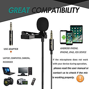 PoP voice Professional Lavalier Microphone with TRRS Y Splitter for iPhone Android PC YouTube Interview Video