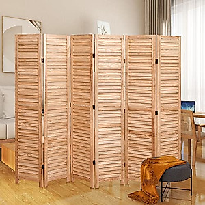 Room Dividers Folding Privacy Screens 6 Panel 5.6 Ft Tall Foldable Portable Room Seperating Divider, Wood Room Divider Wall & Office Divider, Freestanding Portable Partitions, Brown