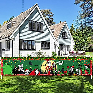 Nightmare Before Christmas Decorations Jack Skellington Yard Sign Jack and Sally Xmas Banner Decorations for Winter Holiday Indoor Outside Front Door Party Supplies