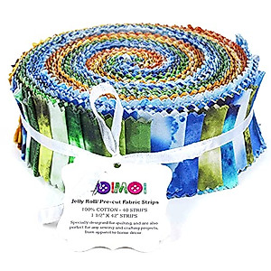 Soimoi 40Pcs Tie Dye Print Precut Fabrics Strips Roll Up 1.5x42inches Cotton Jelly Rolls for Quilting - Multicolor