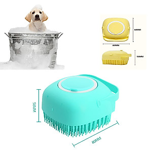 ELEGX Pet Grooming Bath Massage Brush with Soap and Shampoo Dispenser Soft Silicone Bristle for Long Short Haired Dogs Cats Shower (Yellow)