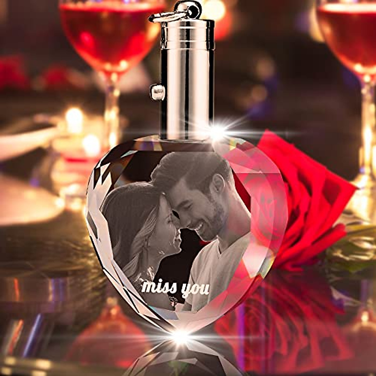 Aolun Custom Crystal Keychain Picture,Personalized Engraved Keyring with LED Light