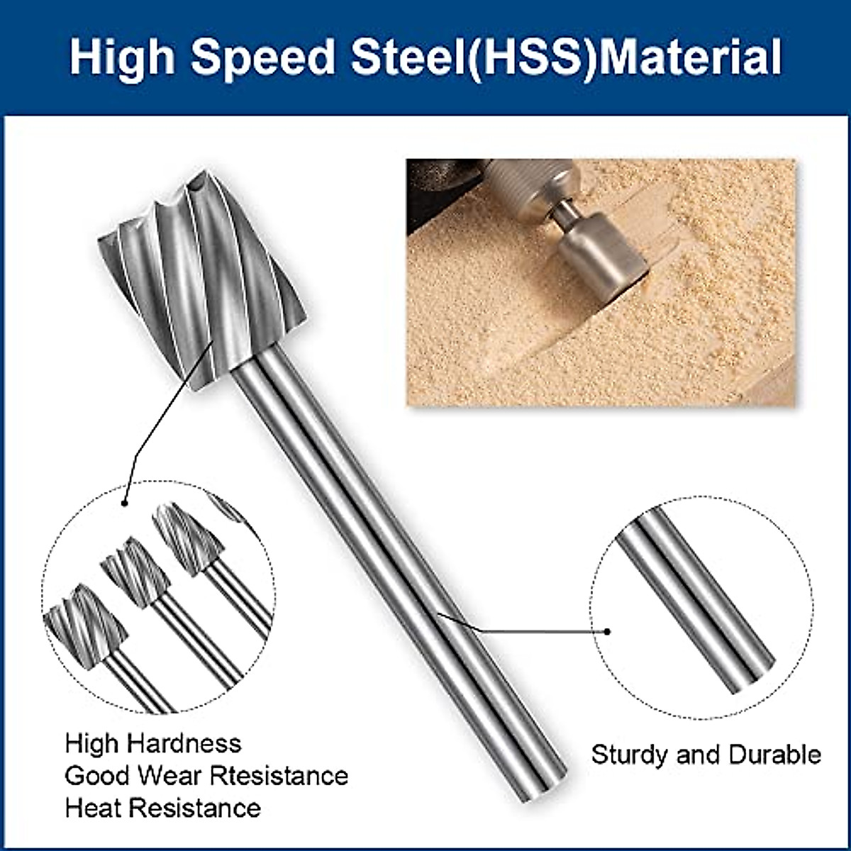 Wood Carving Bits Engraving Router Bit, 20pcs HSS Different Rotary Burr Set with 1/8"(3mm) Shank for Rotary Tools for DIY Woodworking, Carving, Drilling, Engraving, Trimming