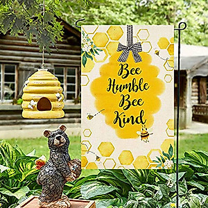 ORTIGIA Summer Bee Garden Flag Burlap 12x18inch Vertical Double Sided,Bee Humble Bee Kind Small Garden Flag Summer Honey Farmhouse Seasonal Holiday Bowknot Outdoor Yard Lawn Decorations