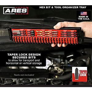 ARES 62052 – Hex Bit and Tool Organizer Tray – Large Capacity Organizer Holds Hex Bits, Drill Bits, Extensions, Adapters, and More – Oil and Solvent Resistant Material - Made in USA