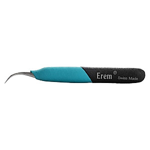 Erem E7SA Stainless Steel Curved Micro Point Anti Magnetic Ergonomic Tweezer, 5" Overall Length, 5" Length, with Curved Micro Point